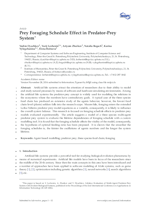 (PDF) Prey Foraging Schedule Effect in Predator-Prey System | Natalia ...