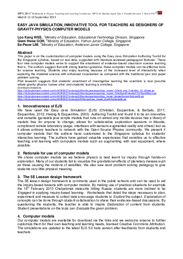 (PDF) Easy Java Simulation, an innovative tool for teachers as ...