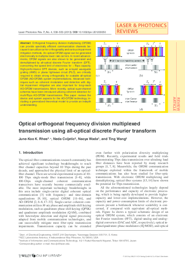 (PDF) Optical orthogonal frequency division multiplexed transmission ...