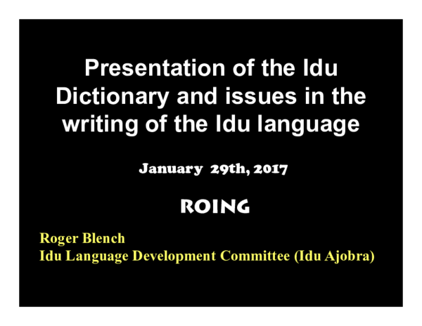 (PDF) Presentation of the Idu Dictionary and issues in the writing of ...