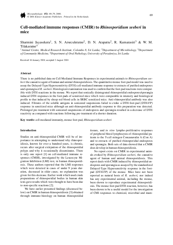 (PDF) Cell-mediated immune responses (CMIR) to Rhinosporidium seeberi ...