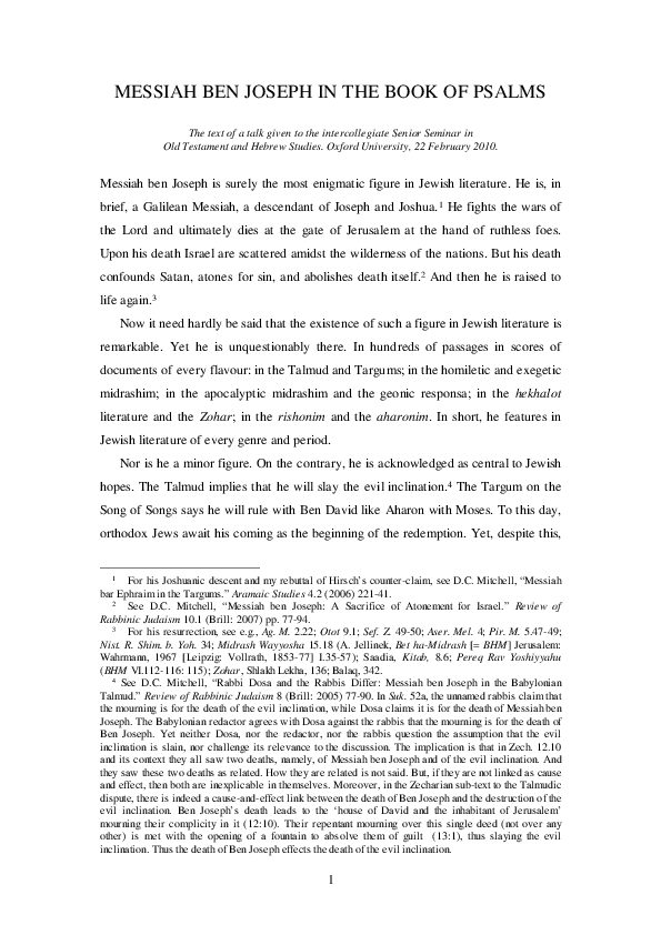 (PDF) Messiah ben Joseph In The Book of Psalms