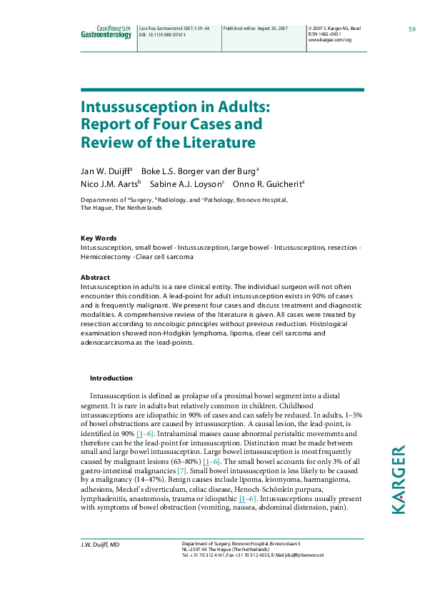 (PDF) Intussusception in adults: report of four cases and review of the ...