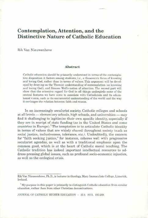 (PDF) Contemplation, Attention, and the Distinctive Nature of Catholic ...