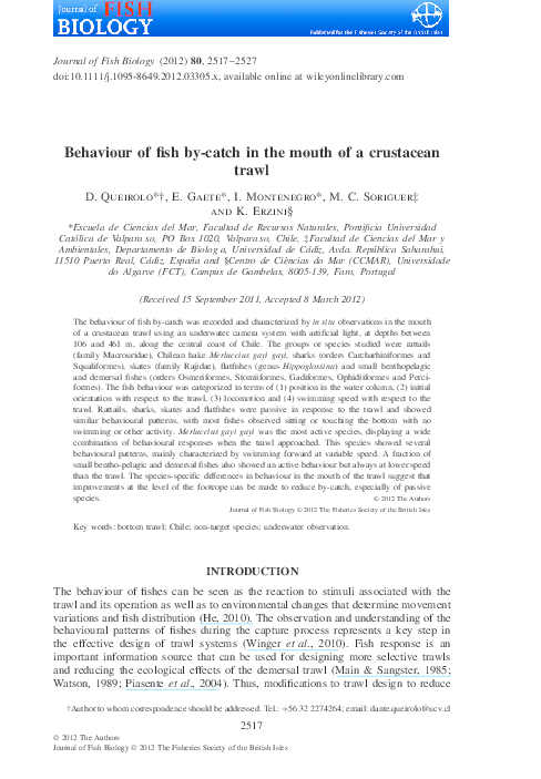(PDF) Behaviour of fish by-catch in the mouth of a crustacean trawl