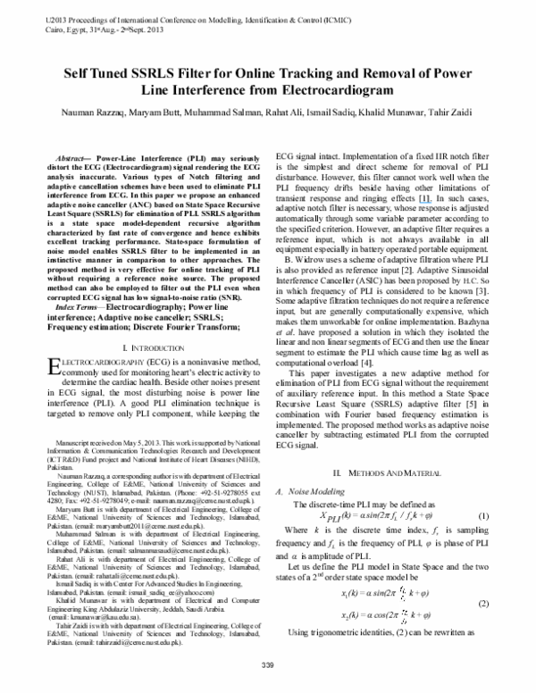 (PDF) Self tuned SSRLS filter for online tracking and removal of power Line Interference from ...