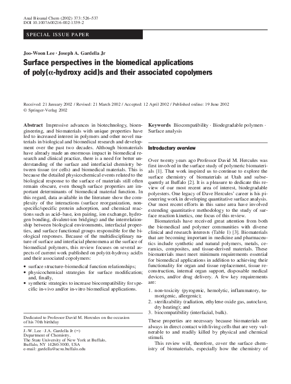 (PDF) Surface perspectives in the biomedical applications of poly(a-hydroxy acid)s and their ...