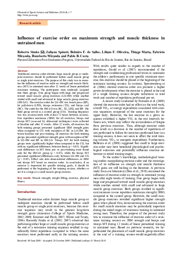 (PDF) JEPonline Influence of Exercise Order on One and Ten Repetition ...