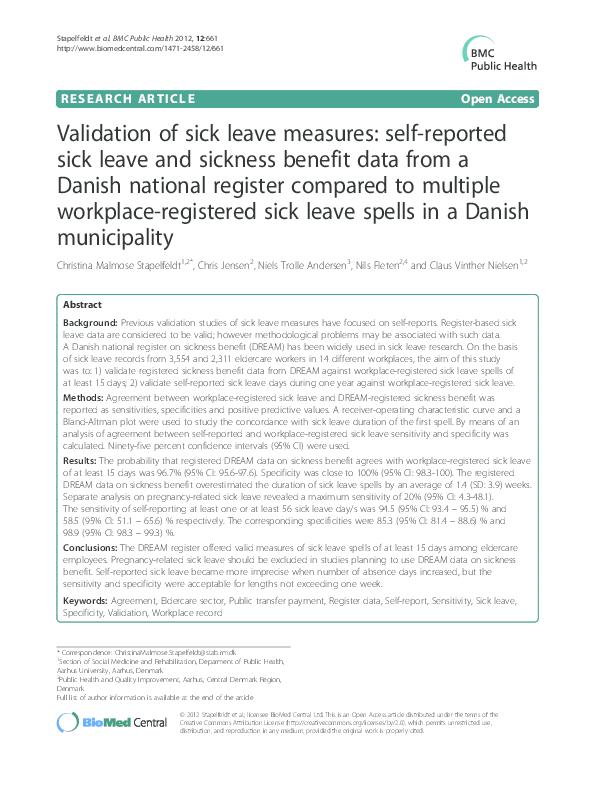 (PDF) Validation of sick leave measures: self-reported sick leave and ...