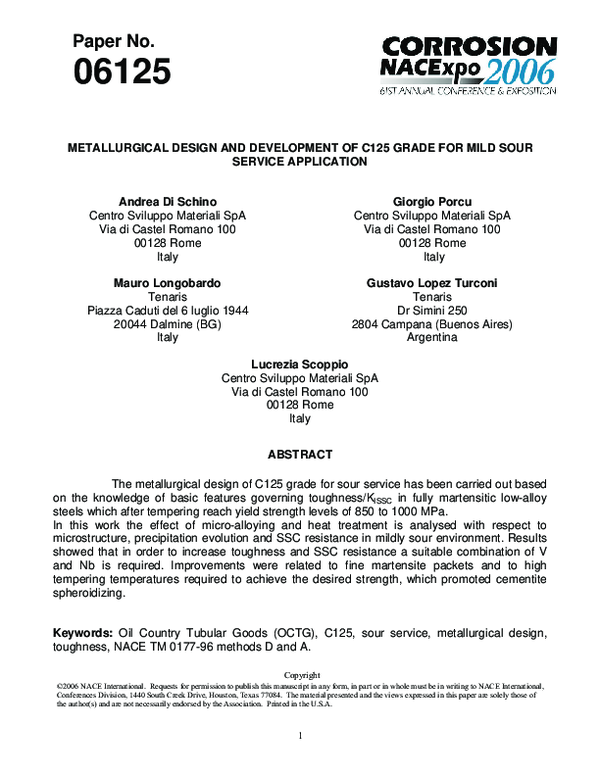 (PDF) Metallurgical Design and Development of C125 Grade for Mild Sour ...