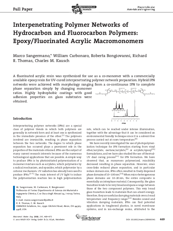 (PDF) Interpenetrating Polymer Networks of Hydrocarbon and Fluorocarbon ...