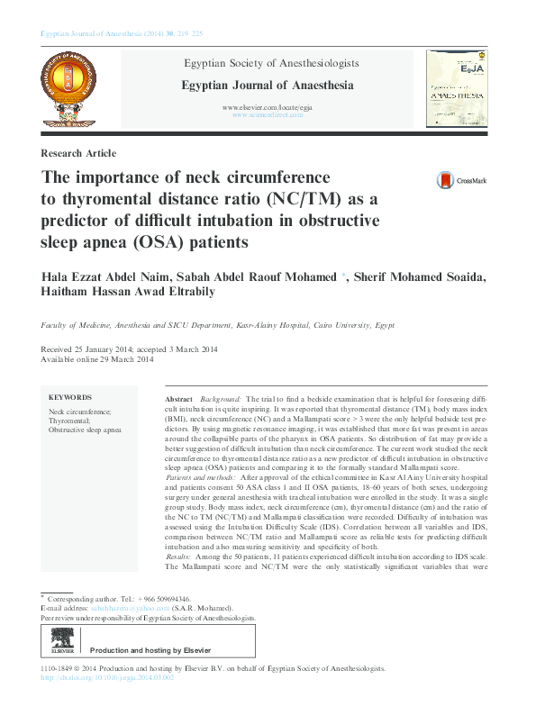 (PDF) The importance of neck circumference to thyromental distance ...