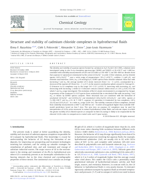 (PDF) Structure and stability of cadmium chloride complexes in ...
