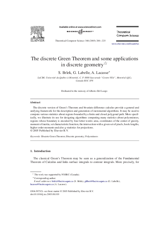 (PDF) The discrete Green Theorem and some applications in discrete geometry