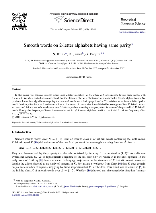 (PDF) Smooth words on 2-letter alphabets having same parity