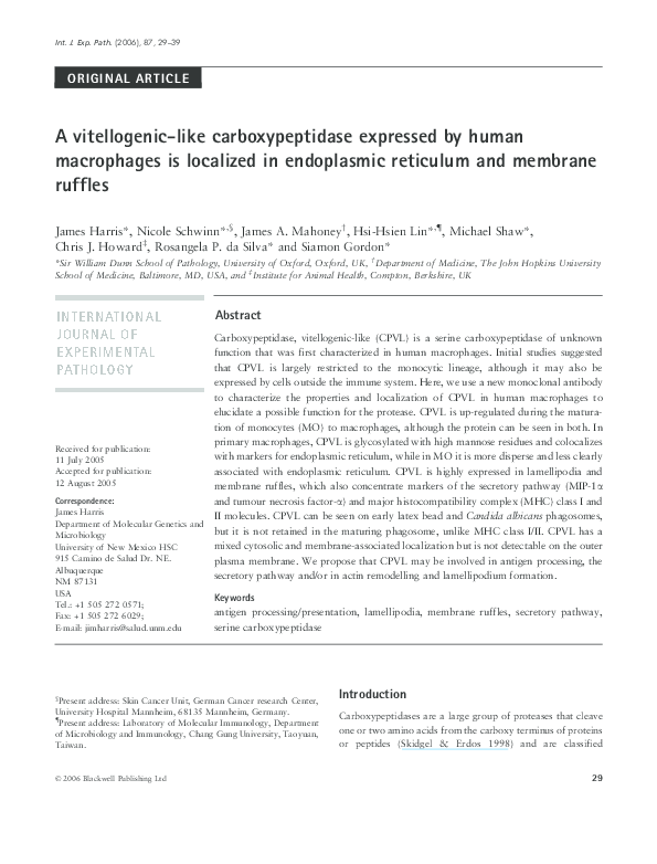 (PDF) A vitellogenic-like carboxypeptidase expressed by human ...
