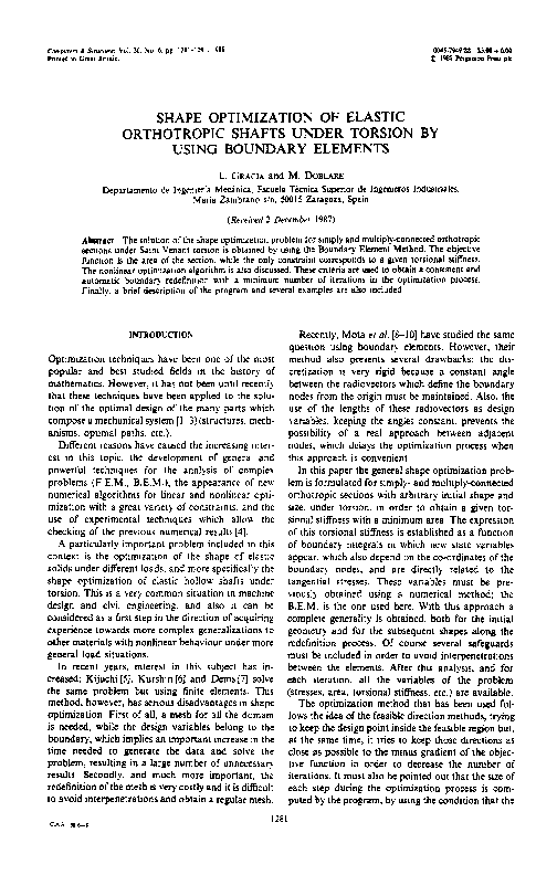 (PDF) Shape optimization of elastic orthotropic shafts under torsion by using boundary elements