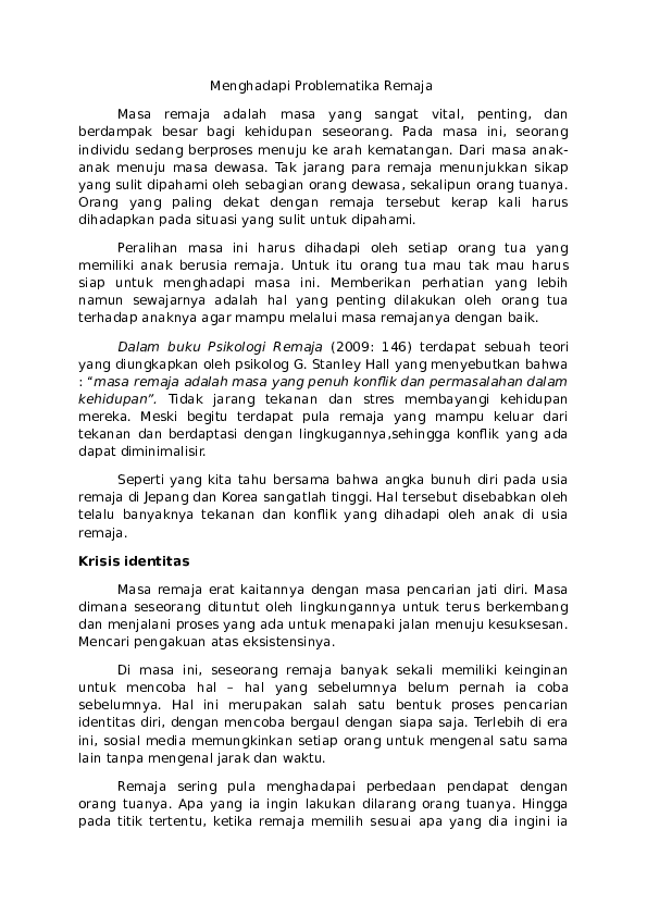 (DOC) Opini Menghadapi Problematika Remaja