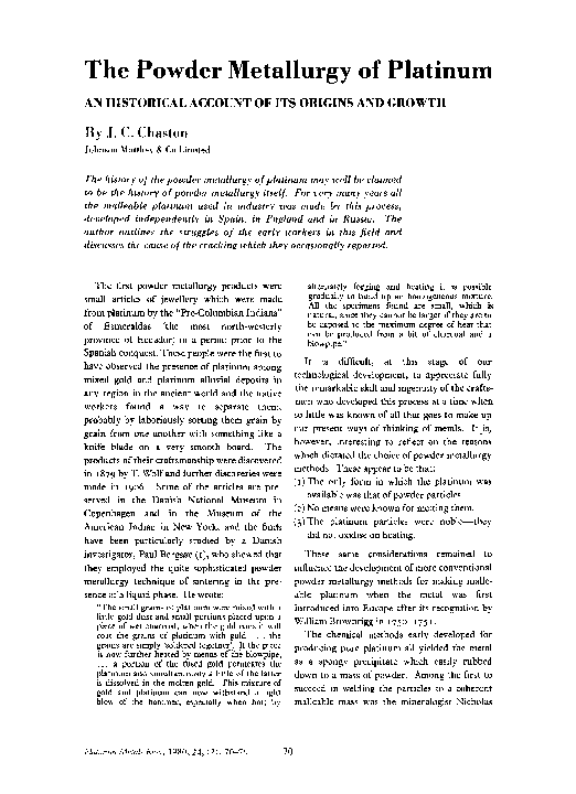 (PDF) The Powder Metallurgy of Platinum AN HISTORICAL ACCOUNT OF ITS ...
