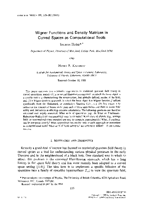 (PDF) Wigner functions and density matrices in curved spaces as computational tools