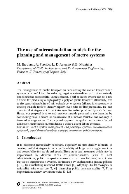 (PDF) The use of microsimulation models for the planning and management of metro systems