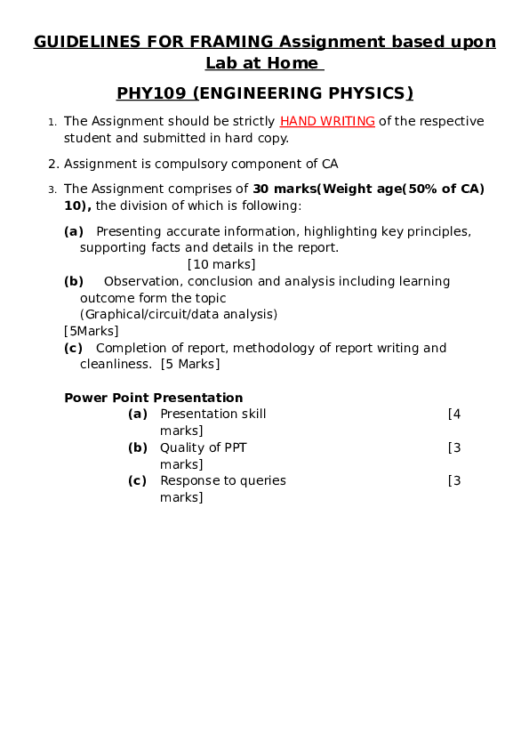 (DOC) GUIDELINES FOR FRAMING Assignment based upon Lab at Home PHY109 ...