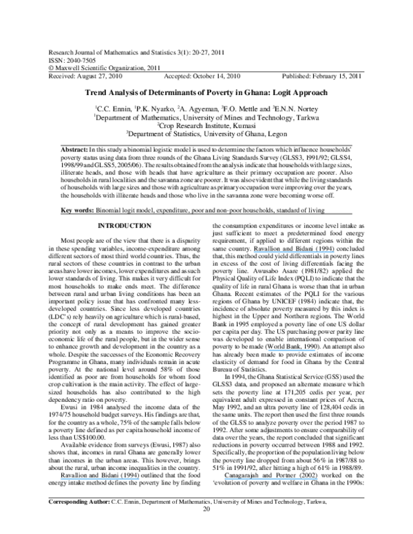 (PDF) Trend Analysis of Determinants of Poverty in Ghana: Logit Approach
