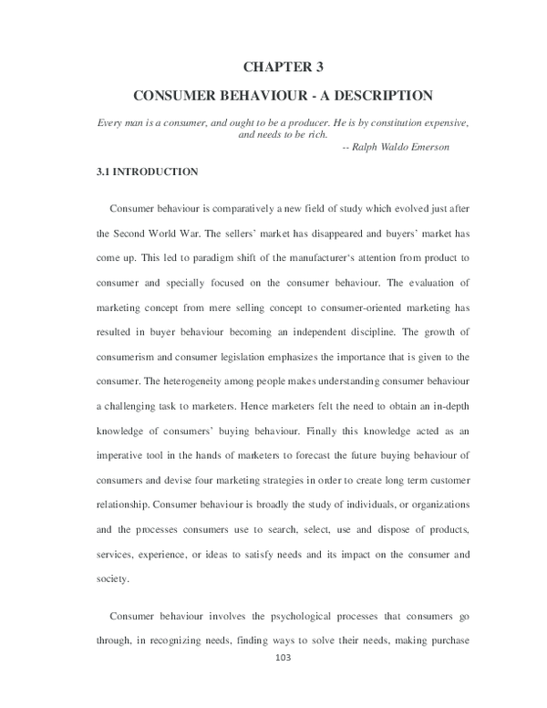 (PDF) CONSUMER BEHAVIOUR -A DESCRIPTION