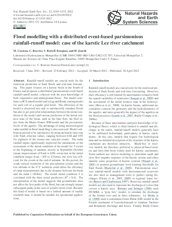 (PDF) Flood modelling with a distributed event-based parsimonious ... (PDF) Flood modelling with a distributed event-based parsimonious ...