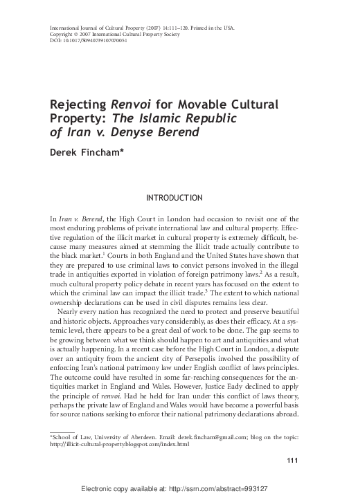 (PDF) Rejecting Renvoi for Movable Cultural Property: The Islamic ...