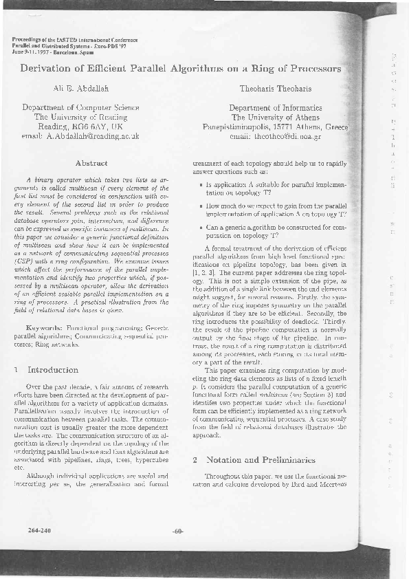 Pdf Derivation Of Efficient Parallel Algorithms On A Ring Of Processors