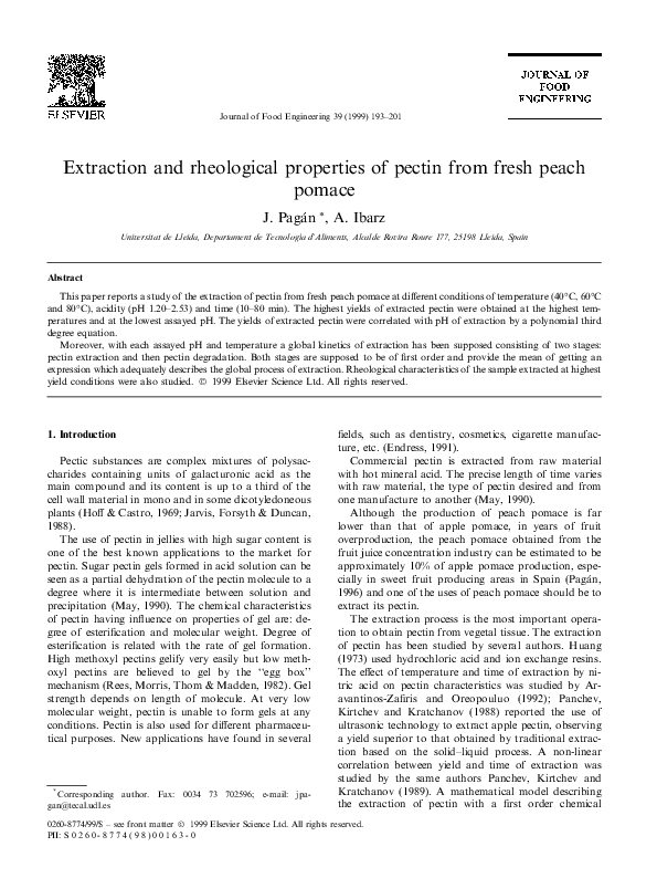 (PDF) Extraction and rheological properties of pectin from fresh peach ...