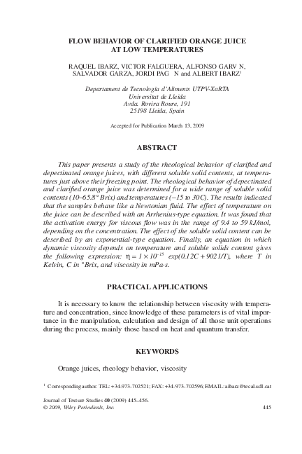 (PDF) Flow Behavior of Clarified Orange Juice at Low Temperatures