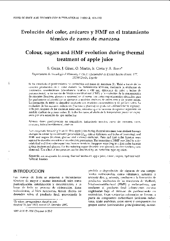 (PDF) Evolucion del color, azucares y HMF en el tratamiento termico de ...