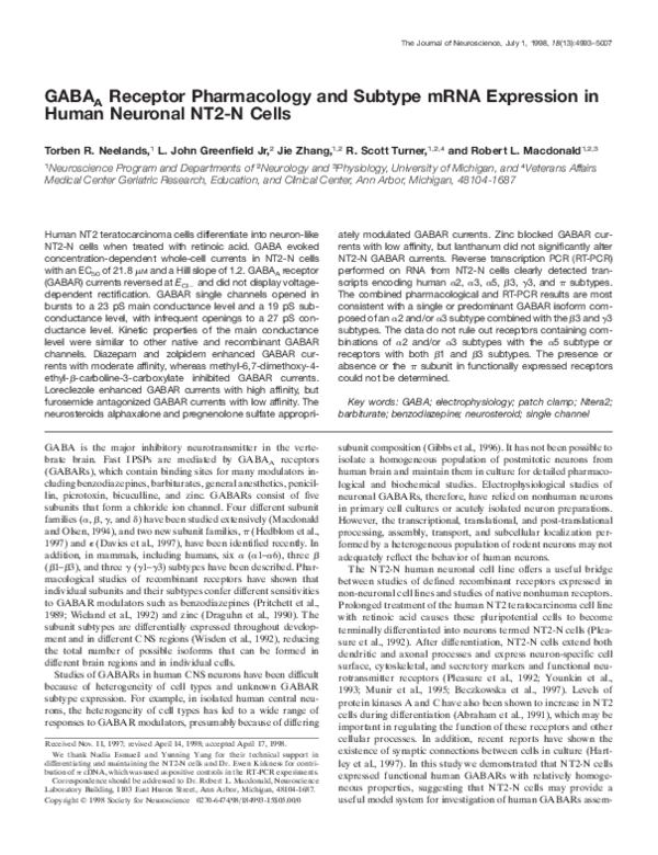 (PDF) GABA A receptor pharmacology and subtype mRNA expression in human ...