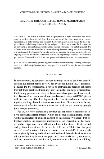 (PDF) Reflective Practices in Math Teacher Education