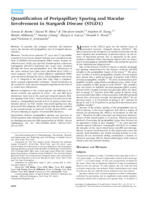(PDF) Quantification of Peripapillary Sparing and Macular Involvement ...