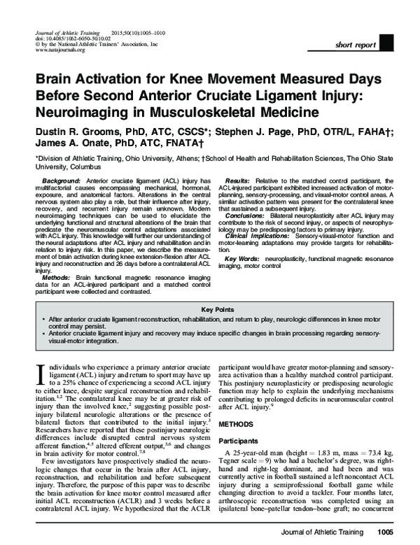 (PDF) Brain Activation for Knee Movement Measured Days Before Second ...