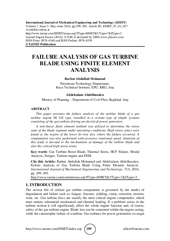 (PDF) FAILURE ANALYSIS OF GAS TURBINE BLADE USING FINITE ELEMENT ANALYSIS