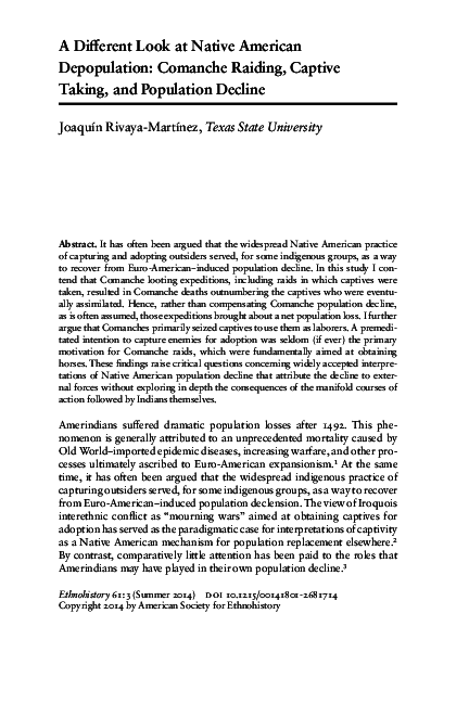 (PDF) A Different Look at Native American Depopulation: Comanche ...