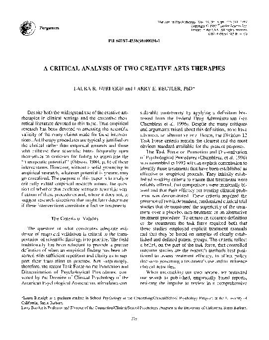 (PDF) A Critical Analysis of Two Creative Arts Therapies