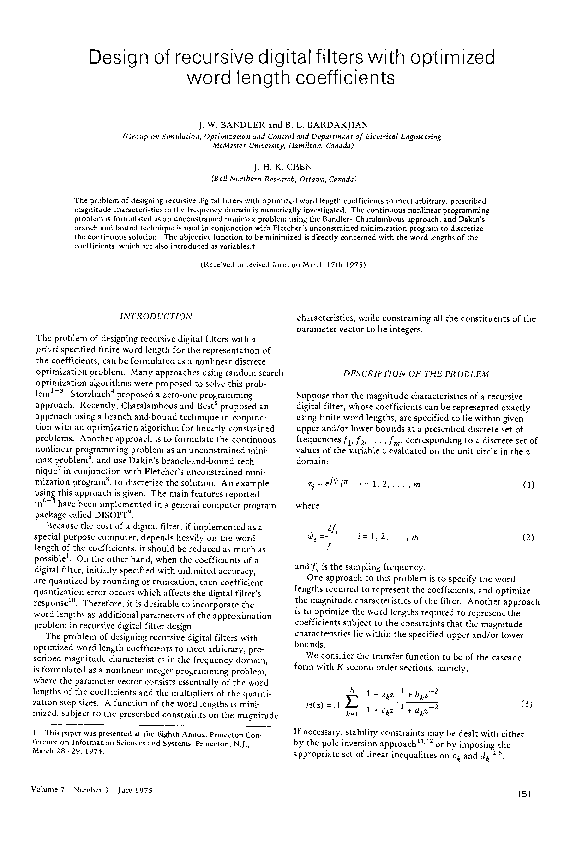 Pdf Design Of Recursive Digital Filters With Optimized Word Length