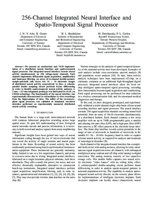 (PDF) 256-CHANNEL Integrated Neural Interface and Spatio-Temporal Signal Processor