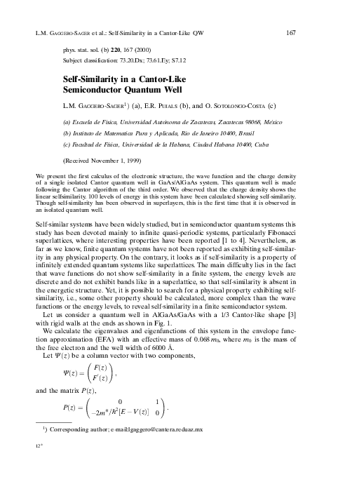 (PDF) Self-Similarity in a Cantor-Like Semiconductor Quantum Well