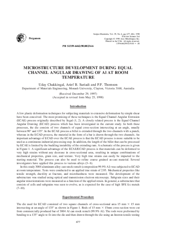 (PDF) Microstructure development during equal channel angular drawing of Al at room temperature