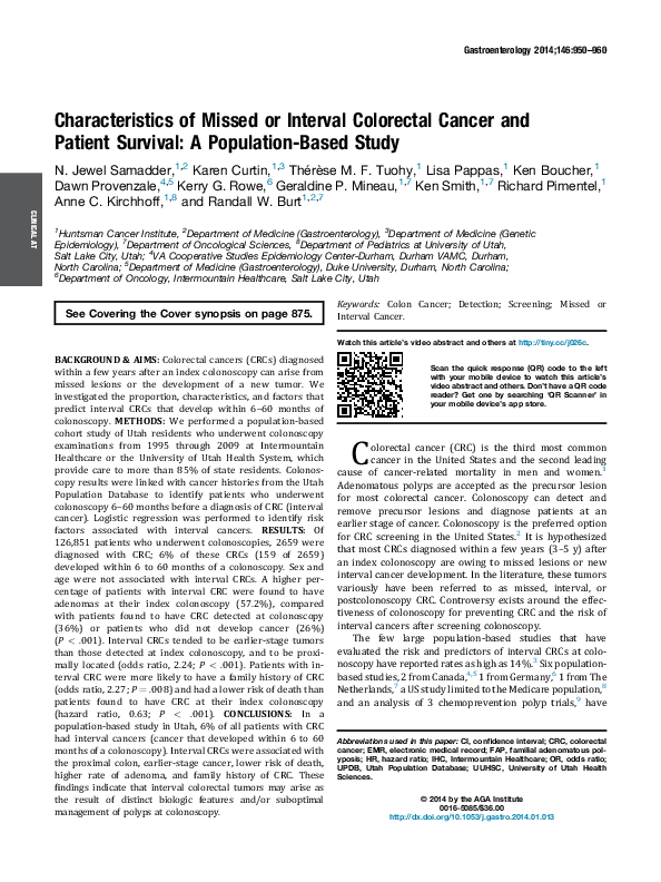 (PDF) Characteristics of Missed or Interval Colorectal Cancer and Patient Survival: A Population ...