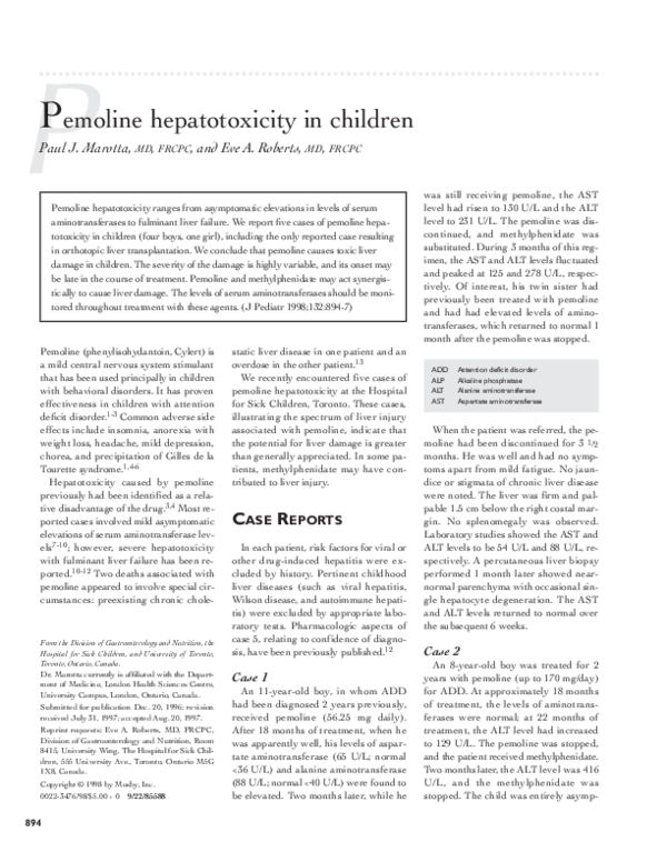 (PDF) Pemoline hepatotoxicity in children