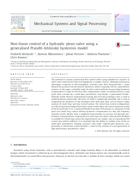 (PDF) Non-linear control of a hydraulic piezo-valve using a generalised Prandtl–Ishlinskii ...