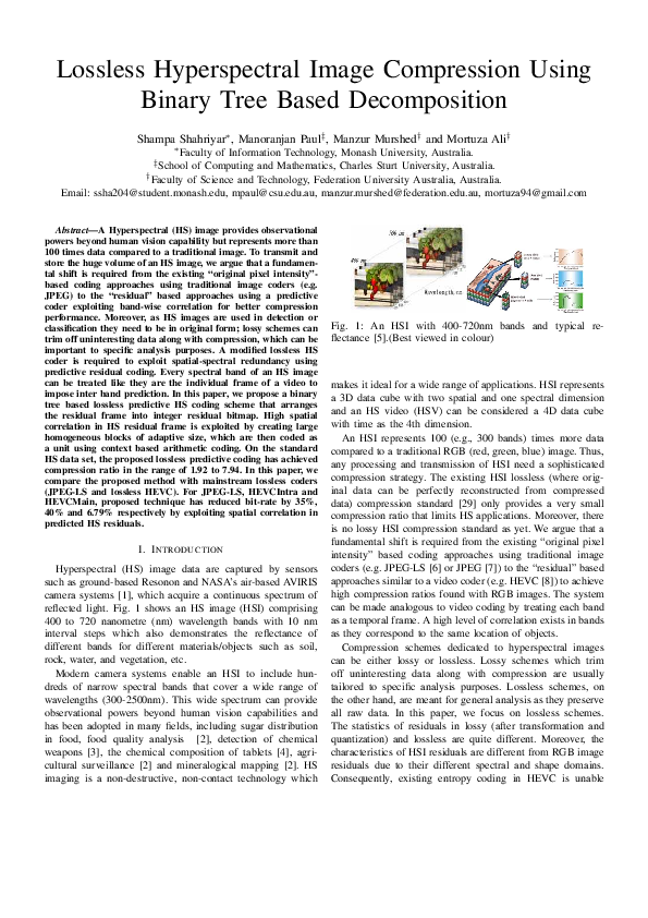 Pdf Lossless Hyperspectral Image Compression Using Binary Tree Based