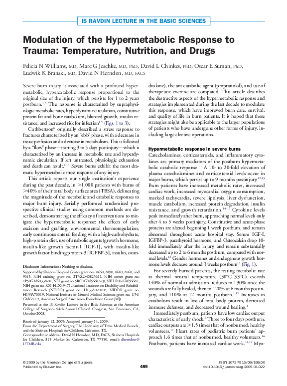 (PDF) Modulation of the Hypermetabolic Response to Trauma: Temperature ...